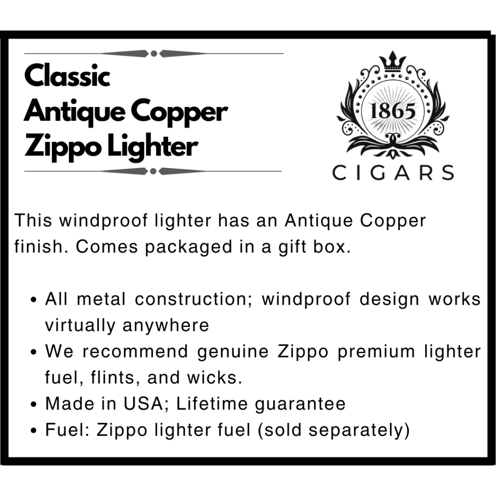 Antique Copper Zippo Lighter - 1865 Cigars